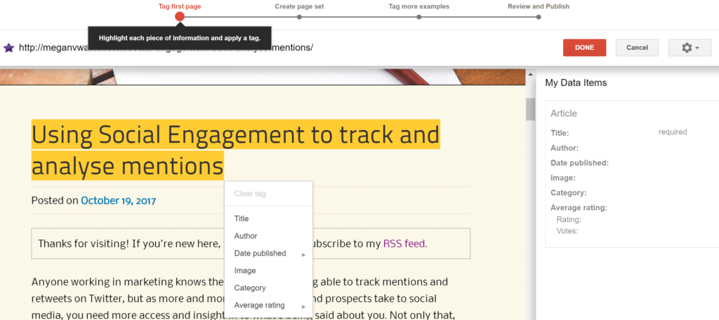 Google Search Console Data Highlighter - Megan V. Walker