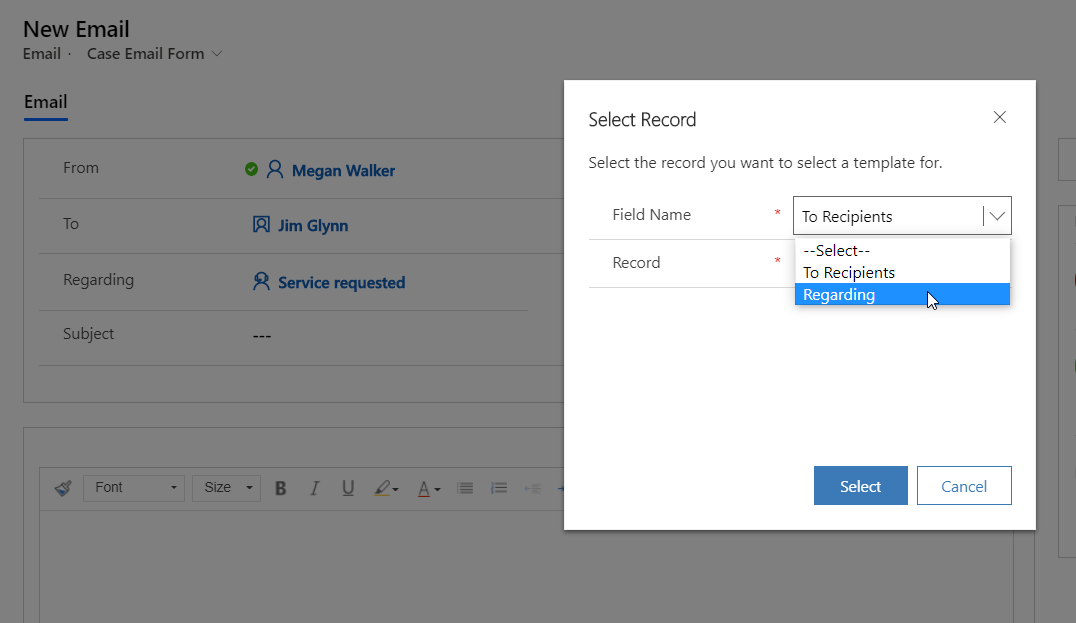 Issues Selecting Email Templates For Regarding Entities - Megan V. Walker